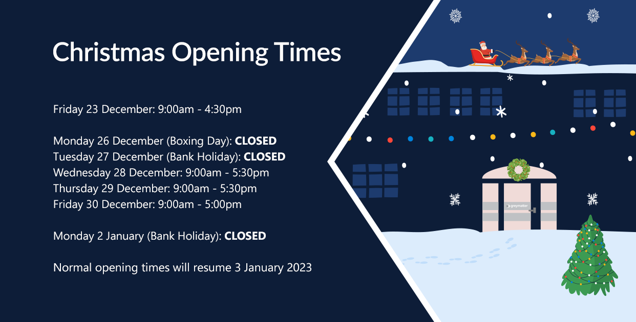 Grey Matter Christmas and New Year Opening Times